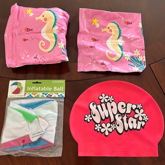 Bluescape | Swim | Kids Inflatable Swim Armbands Pink Seahorse Swim Cap ...